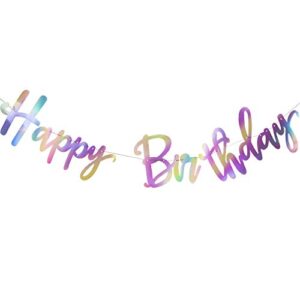 tatuo shiny happy birthday banner sign iridescent happy birthday banner changeable birthday decoration garland bunting banner, iridescent baby shower birthday party favor supplies(silver)