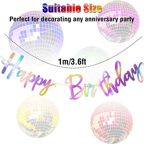 Tatuo Shiny Happy Birthday Banner Sign Iridescent Happy Birthday Banner Changeable Birthday Decoration Garland Bunting Banner, Iridescent Baby Shower Birthday Party Favor Supplies(Silver)