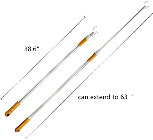 Seasonfall 63 Inch Long Reach Stick for Hanging Clothes Closet Poles for Reaching Clothes Extendable Reach Pole with Hook Retractable Adjustable Rod for Ceiling and Shelf