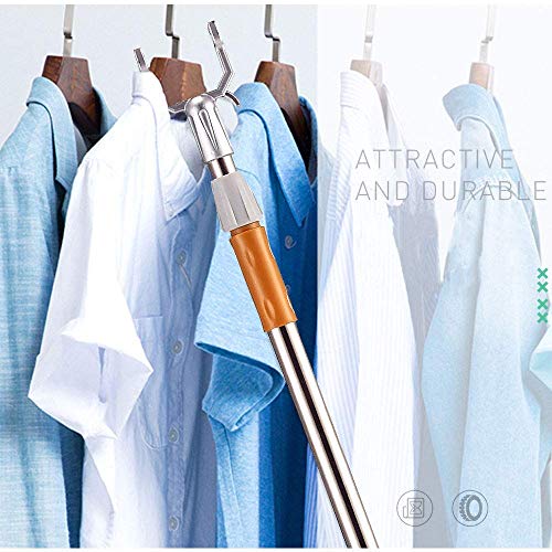 Seasonfall 63 Inch Long Reach Stick for Hanging Clothes Closet Poles for Reaching Clothes Extendable Reach Pole with Hook Retractable Adjustable Rod for Ceiling and Shelf