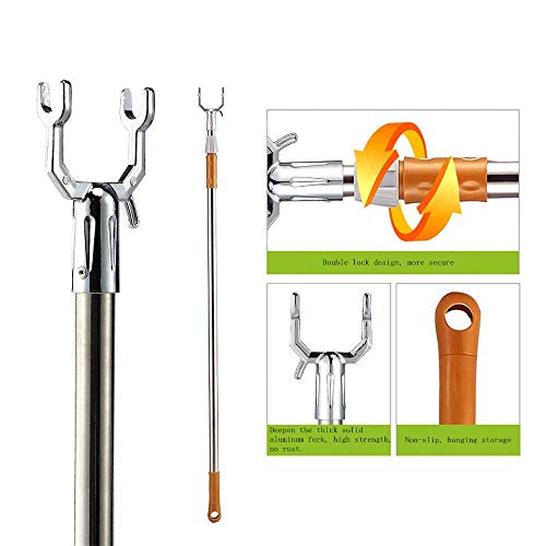 Seasonfall 63 Inch Long Reach Stick for Hanging Clothes Closet Poles for Reaching Clothes Extendable Reach Pole with Hook Retractable Adjustable Rod for Ceiling and Shelf