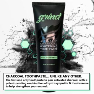 Grind Natural Toothpaste, Fluoride-Free - Dentist Recommended Hydroxyapatite, Theobromine & Activated Charcoal for Remineralizing, Sensitive Teeth, & Whitening, Made in USA, Vegan (4 oz)