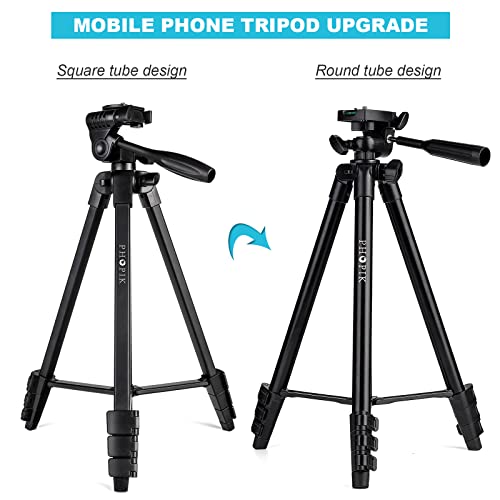 55" Phone Tripod, PHOPIK Aluminum Extendable Tripod Stand with Shutter, Carrying Bag, Compatible with iPhone/Android/Sport Camera Perfect for Video Recording/Selfies/Live Stream/Vlogging