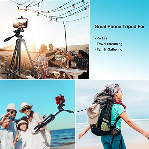 55" Phone Tripod, PHOPIK Aluminum Extendable Tripod Stand with Shutter, Carrying Bag, Compatible with iPhone/Android/Sport Camera Perfect for Video Recording/Selfies/Live Stream/Vlogging