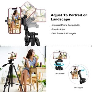 55" Phone Tripod, PHOPIK Aluminum Extendable Tripod Stand with Shutter, Carrying Bag, Compatible with iPhone/Android/Sport Camera Perfect for Video Recording/Selfies/Live Stream/Vlogging