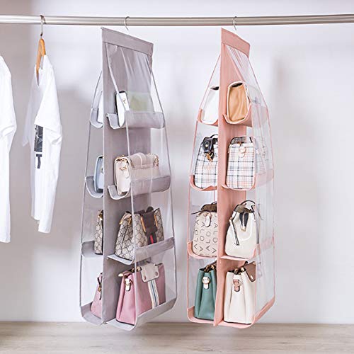 Wisdomcreate 8 Pockets Hanging Purse Handbag Organizer Clear Hanging Shelf Bag Collection Storage (Blue)