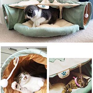 DREAMSOULE Cat Tunnel Bed, 2-in-1 Cat Play Tunnel and Mat for Pets Cats Dogs Rabbits Kittens for Home Foldable Soft Cat Tunnel Tubes Toys Pet Play Bed Indoor (green)