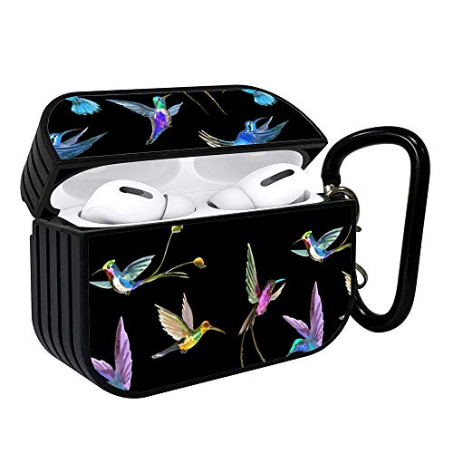 Shockproof Portable Protective Hard Printing Pattern Cover Case with Carabiner Compatible with AirPods Pro / Hummingbird Pattern