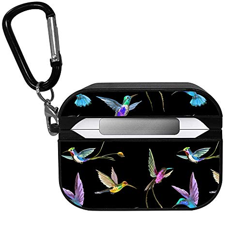 Shockproof Portable Protective Hard Printing Pattern Cover Case with Carabiner Compatible with AirPods Pro / Hummingbird Pattern