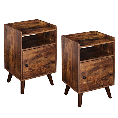 HOOBRO End Tables Set of 2, 3-Tier Side Table with Switchable Door, Side Table for Small Spaces, Stable Wooden Legs, Wood Look Accent Table, Easy Assembly, Rustic Brown BF51BZP201