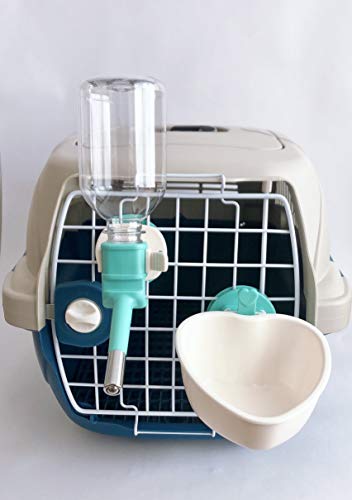 Choco Nose Patented No-Drip Water Bottle/Feeder and Detachable Food Dish Set for Puppies/Toy Breed Dogs/Rabbits/Cats/Chinchillas and Other Small Pets and Animals 300ML. Nozzle 13mm, Aqua(C528 C607)