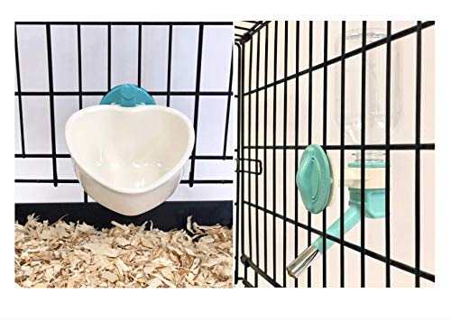 Choco Nose Patented No-Drip Water Bottle/Feeder and Detachable Food Dish Set for Puppies/Toy Breed Dogs/Rabbits/Cats/Chinchillas and Other Small Pets and Animals 300ML. Nozzle 13mm, Aqua(C528 C607)