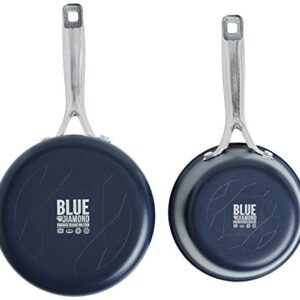 Blue Diamond Cookware Diamond Infused Ceramic Nonstick, 1QT and 2QT Saucepan Pot Set, PFAS-Free, Dishwasher Safe, Oven Safe, Blue