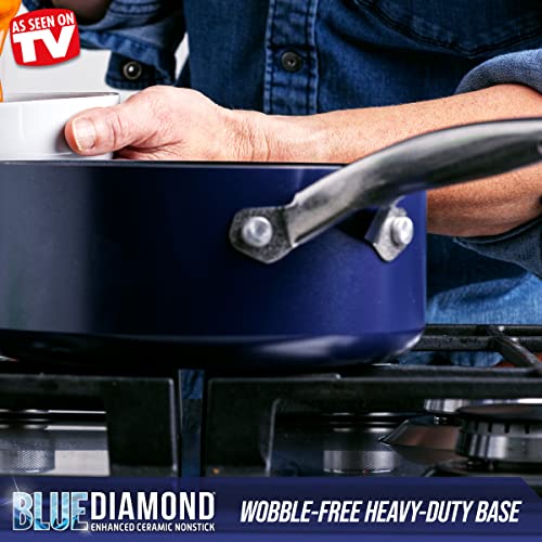 Blue Diamond Cookware Diamond Infused Ceramic Nonstick, 1QT and 2QT Saucepan Pot Set, PFAS-Free, Dishwasher Safe, Oven Safe, Blue