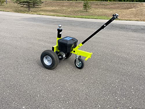 Tow Tuff TMD-35ETD8 Versatile Adjustable 3500 Lbs Capacity Variable Ball Height Electric Utility Dolly for Boats, Cargo Trailers, and More, Green, 3rd Wheel, Step for Leverage, Travels 1.5 MPH