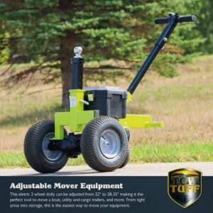 Tow Tuff TMD-35ETD8 Versatile Adjustable 3500 Lbs Capacity Variable Ball Height Electric Utility Dolly for Boats, Cargo Trailers, and More, Green, 3rd Wheel, Step for Leverage, Travels 1.5 MPH