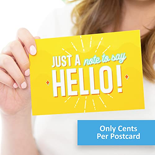 50 Hello Postcards - Bulk Postcards for Kids, Friends, Students, Teacher and More - Say We Miss You, Thinking of You, Thank You, Happy Birthday, Just a Note to Say Hi, Welcome, Summer Camp Greetings - Blank 4x6” Post Cards Pack