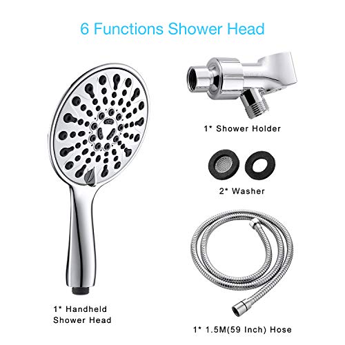 SOKA High Pressure Shower Heads with 6 Spray Setting Massage Spa 6" Showerhead with Handheld Shower Head with Extra Long Hose 59 Inches(5 Feet）And Adjustable Bracket Chrome