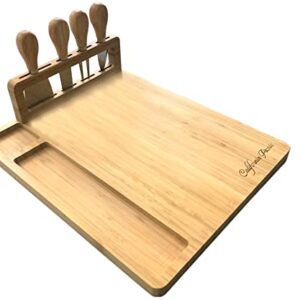 Cheese Board and Knife Set | Wine Board | Organic Bamboo Wood Charcuterie Platter Serving Board Cheese Tray with Cutlery | Perfect for Birthday, Housewarming & Wedding Gifts | 20 Pack Flag Markers