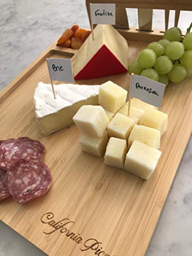 Cheese Board and Knife Set | Wine Board | Organic Bamboo Wood Charcuterie Platter Serving Board Cheese Tray with Cutlery | Perfect for Birthday, Housewarming & Wedding Gifts | 20 Pack Flag Markers