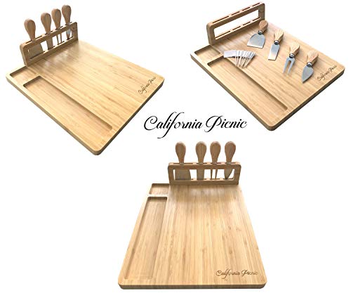 Cheese Board and Knife Set | Wine Board | Organic Bamboo Wood Charcuterie Platter Serving Board Cheese Tray with Cutlery | Perfect for Birthday, Housewarming & Wedding Gifts | 20 Pack Flag Markers