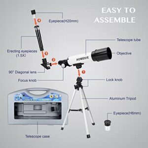 Aomekie Telescope for Kids Adults Astronomy Beginners 50mm Refracter Telescope with Tripod and Case, Gift for Kids Educational Beginners with Case