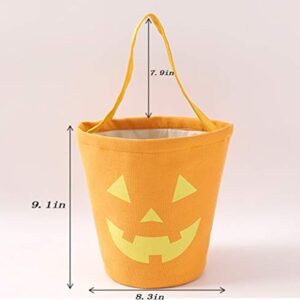 Zhenpony Halloween Trick or Treat Bag, Pumpkin Canvas Candy Tote Bucket Multipurpose Portable Collapsible Reusable Goody Bucket - Best Halloween Party Gifts