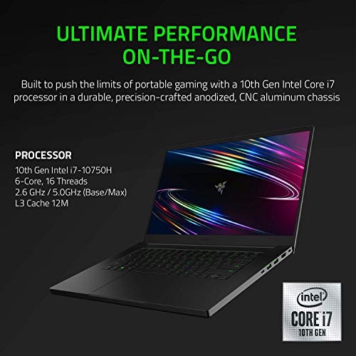 Razer Blade 15 Base Gaming Laptop 2020: Intel Core i7-10750H 6-Core, NVIDIA GeForce RTX 2060, 15.6" FHD 1080p 144Hz, 16GB RAM, 512GB SSD, CNC Aluminum, Chroma RGB Lighting, Thunderbolt 3, Black