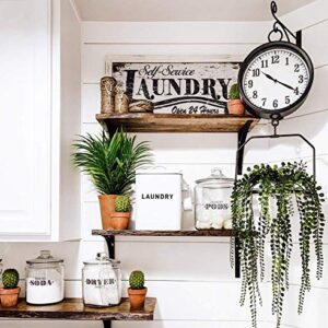 Metal Laundry Room Container - Modern Farmhouse White Detergent Powder Storage, Organization, and Decor Display Canister Box