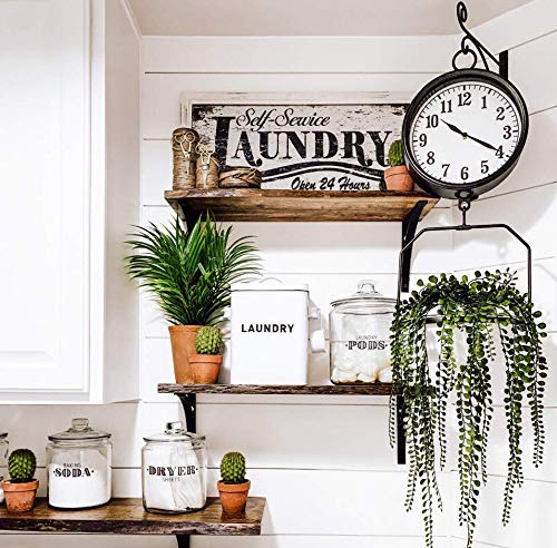 Metal Laundry Room Container - Modern Farmhouse White Detergent Powder Storage, Organization, and Decor Display Canister Box