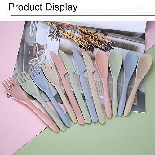 4 Sets Portable Cutlery,Wheat Straw Cutlery, Spoon Knife Fork Tableware set, for Kids Adult Travel Picnic Camping (4 Colors)