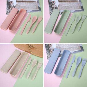 4 Sets Portable Cutlery,Wheat Straw Cutlery, Spoon Knife Fork Tableware set, for Kids Adult Travel Picnic Camping (4 Colors)