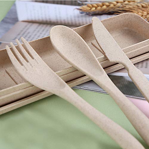 4 Sets Portable Cutlery,Wheat Straw Cutlery, Spoon Knife Fork Tableware set, for Kids Adult Travel Picnic Camping (4 Colors)