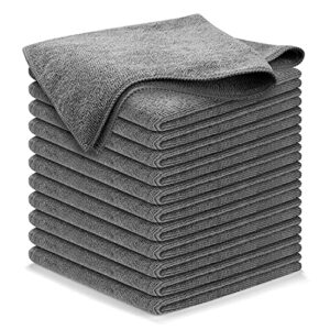 usanooks microfiber cleaning cloth grey - 12pcs (16x16 inch) high performance - 1200 washes, ultra absorbent towels weave grime & liquid for streak-free mirror shine - car washing cloth and applicator