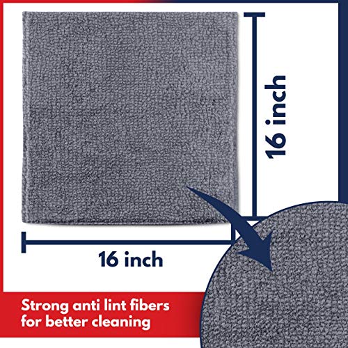 USANOOKS Microfiber Cleaning Cloth Grey - 12Pcs (16x16 inch) High Performance - 1200 Washes, Ultra Absorbent Towels Weave Grime & Liquid for Streak-Free Mirror Shine - Car Washing cloth and Applicator