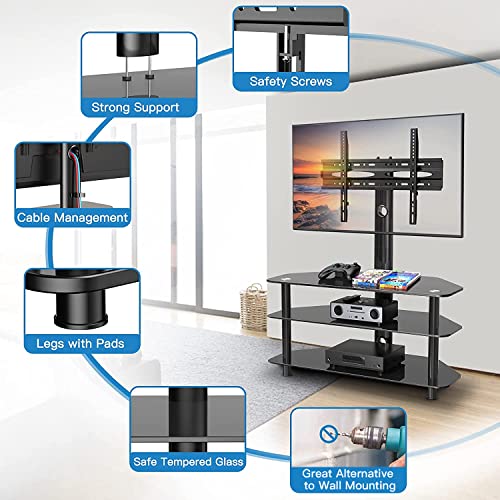 Swivel Floor TV Stand/Base for 32-75 Inch TVs-Universal Corner TV Floor Stand with Storage Perfect for Media-Height Adjustable Entertainment Stand with Cable Management, VESA 600x400mm PSFS04