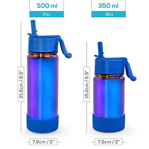 CHILLOUT LIFE 17 oz Insulated Water Bottle with Straw Lid for Kids and Adult + 20 Funny Waterproof Stickers - Perfect for Personalizing Your Kids Metal Water Bottle, Dishwasher Safe Paint - Magic Blue