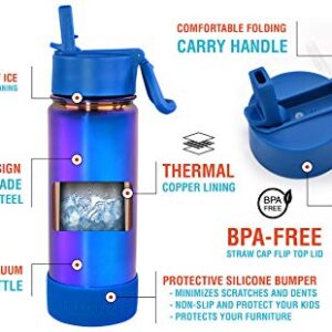 CHILLOUT LIFE 17 oz Insulated Water Bottle with Straw Lid for Kids and Adult + 20 Funny Waterproof Stickers - Perfect for Personalizing Your Kids Metal Water Bottle, Dishwasher Safe Paint - Magic Blue