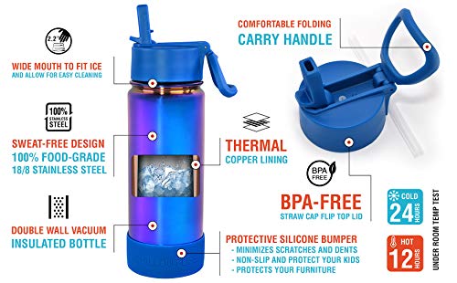 CHILLOUT LIFE 17 oz Insulated Water Bottle with Straw Lid for Kids and Adult + 20 Funny Waterproof Stickers - Perfect for Personalizing Your Kids Metal Water Bottle, Dishwasher Safe Paint - Magic Blue