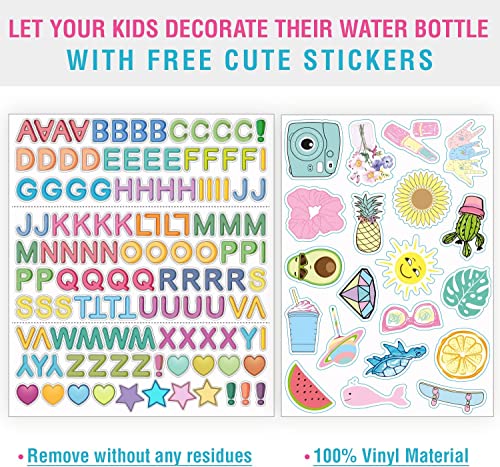 CHILLOUT LIFE 17 oz Insulated Water Bottle with Straw Lid for Kids and Adult + 20 Funny Waterproof Stickers - Perfect for Personalizing Your Kids Metal Water Bottle, Dishwasher Safe Paint - Magic Blue