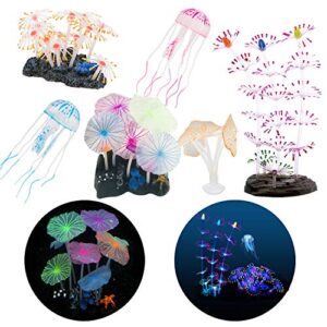 cayway 6 pack aquarium fish tank ornament glowing simulation coral plant ornaments glowing silicone aquarium ornaments mushroom lotus for fish tank, aquarium landscape