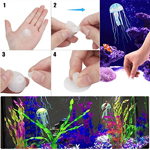 Cayway 6 Pack Aquarium Fish Tank Ornament Glowing Simulation Coral Plant Ornaments Glowing Silicone Aquarium Ornaments Mushroom Lotus for Fish Tank, Aquarium Landscape