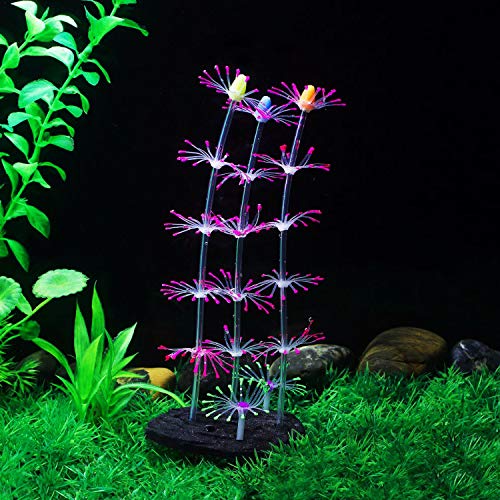 Cayway 6 Pack Aquarium Fish Tank Ornament Glowing Simulation Coral Plant Ornaments Glowing Silicone Aquarium Ornaments Mushroom Lotus for Fish Tank, Aquarium Landscape