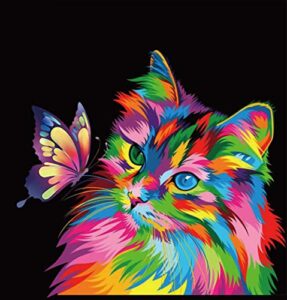 elftoyer paint by numbers for kids & adults & beginner , diy canvas painting gift kits for home decoration - colorful cats and butterflies 16 x 20 inch (without framed)