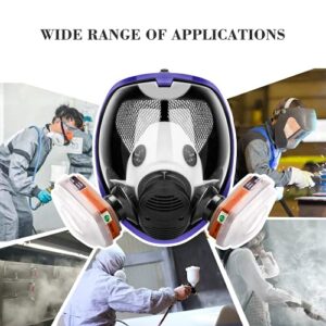 AUWOD 17in 1 Reusable Full Face Respirator Widely Used in Paint Sprayer, Chemical,Woodworking,Dust Protector