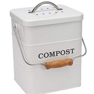 Xbopetda Stainless Steel Compost Bin for Kitchen Countertop,1 Gallon, includes Charcoal Filter,Compost Bucket Kitchen Pail Compost with Lid -White