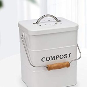 Xbopetda Stainless Steel Compost Bin for Kitchen Countertop,1 Gallon, includes Charcoal Filter,Compost Bucket Kitchen Pail Compost with Lid -White