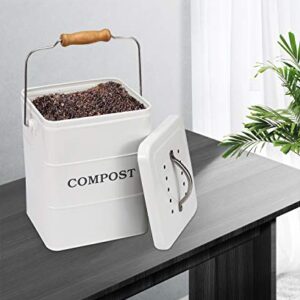 Xbopetda Stainless Steel Compost Bin for Kitchen Countertop,1 Gallon, includes Charcoal Filter,Compost Bucket Kitchen Pail Compost with Lid -White