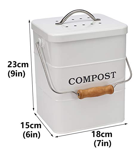 Xbopetda Stainless Steel Compost Bin for Kitchen Countertop,1 Gallon, includes Charcoal Filter,Compost Bucket Kitchen Pail Compost with Lid -White