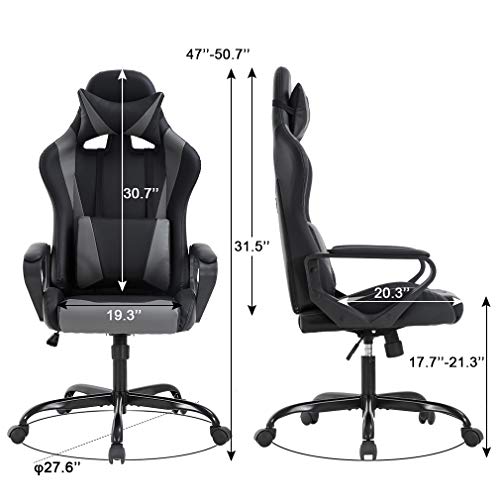 Gaming Chair Office Chair Desk Chair with Lumbar Support Arms Headrest High Back PU Leather Ergonomic Massage Racing Chair Rolling Swivel Executive Adjustable Computer Chair for Adults Girls(Grey)